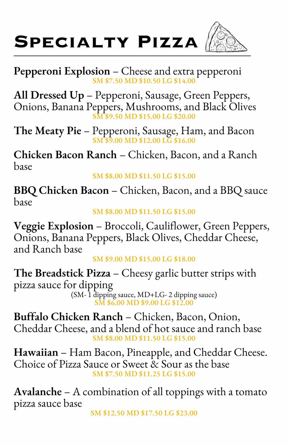 Fireside Lake Pizzeria Menu – Fireside Lake Campground